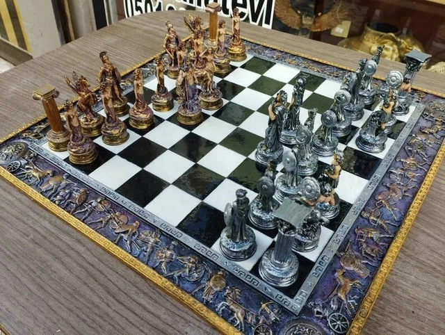 LARGE CHESS SET Greek Mythology Characters Statue Sculpture Chess Board ...