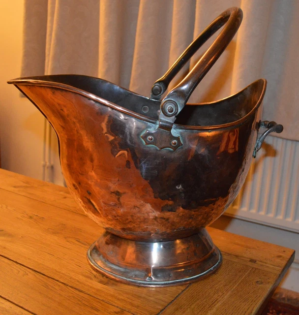COPPER COAL SCUTTLE Log Bucket c1890 Brass single handle - Pick up only ...