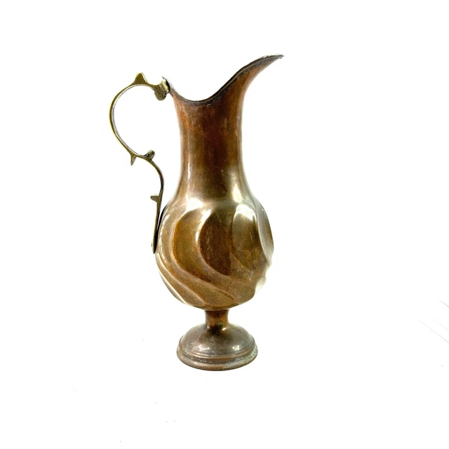 VINTAGE COPPER EWER Pitcher Scroll Handle Twisted Fluted Footed Long ...