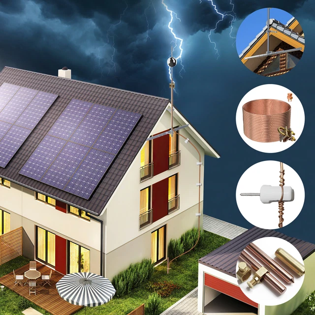 LIGHTNING ROD,6.3FT INDUSTRIAL Grounding Rod Kit Lightning Protection ...