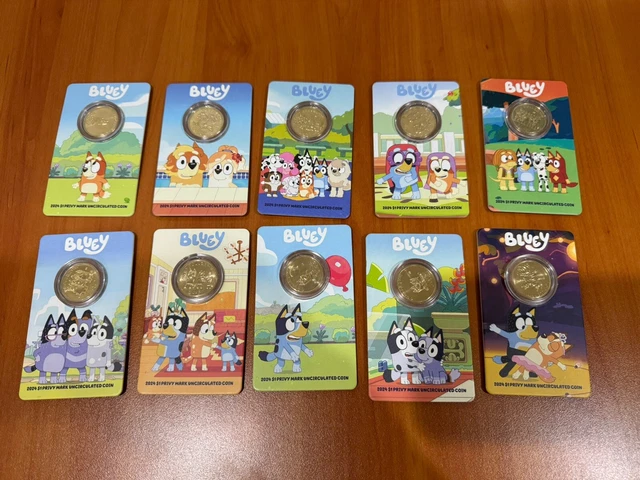 2024 BLUEY PRIVY Mark Coin Card Set of 10 - $1 Dollar Bluey Bucks IN ...