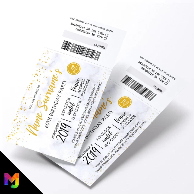 PERSONALISED 60TH BIRTHDAY Party Tickets Invitations | Perforated ...