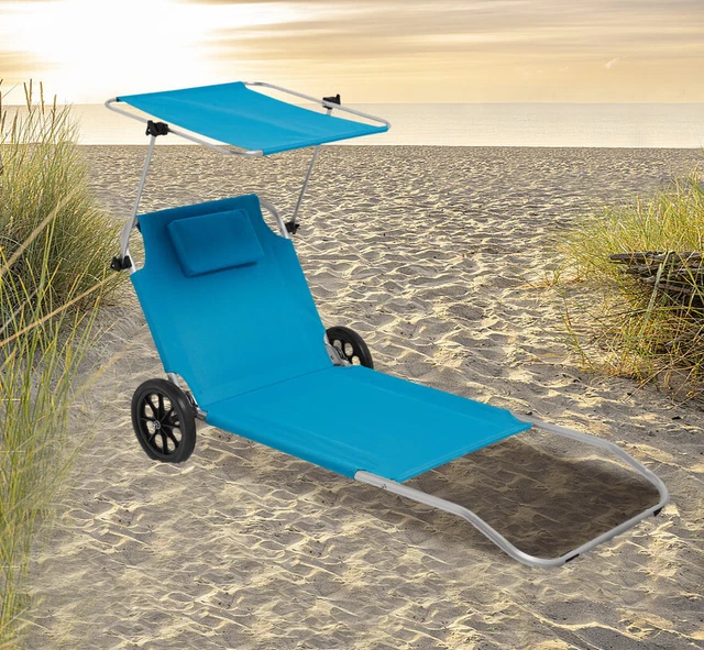 STRANDLIEGE MIT ROLLEN mobile Sonnenliege klappbar Gartenliege ...