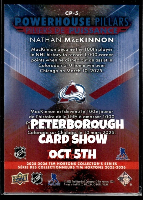 🔥2025-26 UD TIM Hortons POWERHOUSE PILLARS NATHAN MACKINNON Insert CP-5 ...