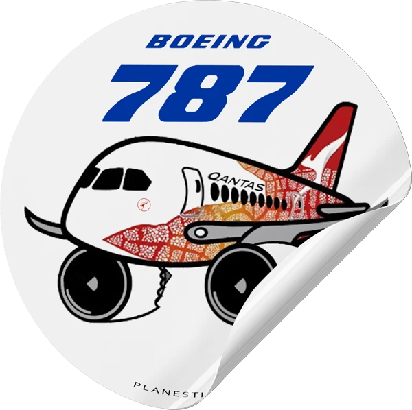 QANTAS BOEING 787 "Emily Kame Kngwarreye" Pudgy Round Sticker 75 mm x ...