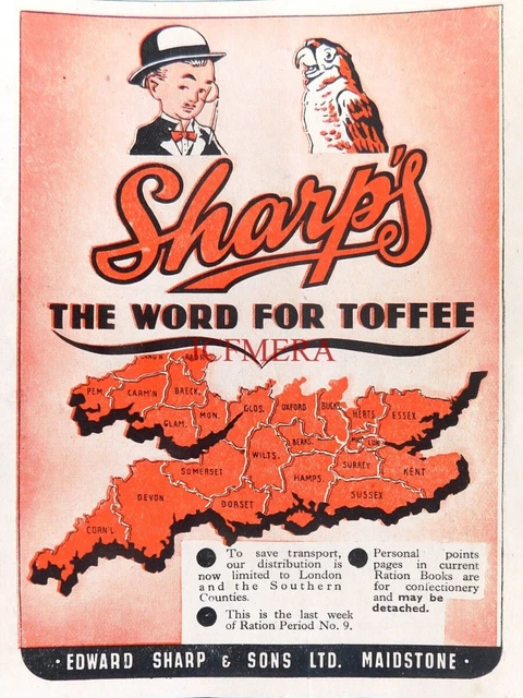 WW2 SHARP'S TOFFEE Advert #7, Small Original 1944 Print : 666/68 £2.27 ...