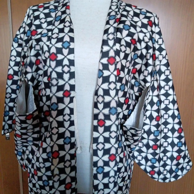 JAPANESE KIMONO TAISHO tic Antique Meisen Shippo Haori a tied pattern ...