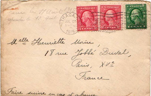 NEW YORK ITHACA 1915 machine 1c and 2c (2) Washington Franklin o Paris ...