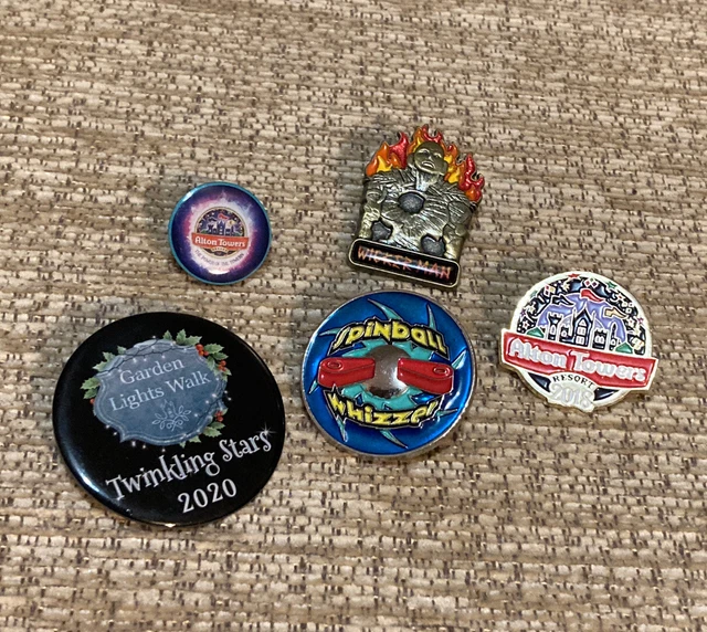 ALTON TOWERS PIN Badges Spinball Whizzer Wicker Man Power Of The Towers ...