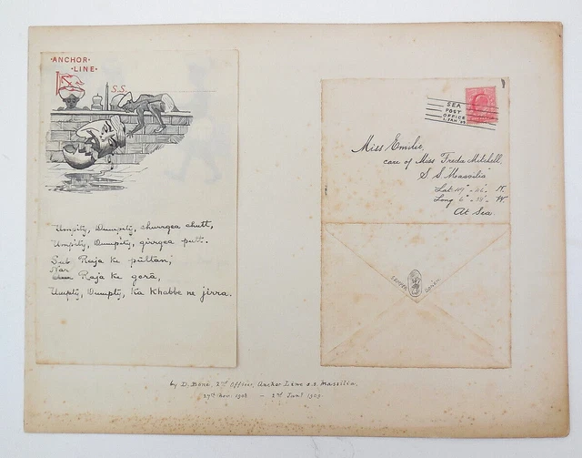 ANTIQUE ANGLO-INDIAN COLONIAL PEN & INK Drawing Liner S.S. Massilia At ...