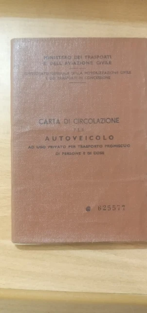 AUTOMOBILE CLUB MILANO.CARTA Di Circolazione Per Autoveicolo.milano ...