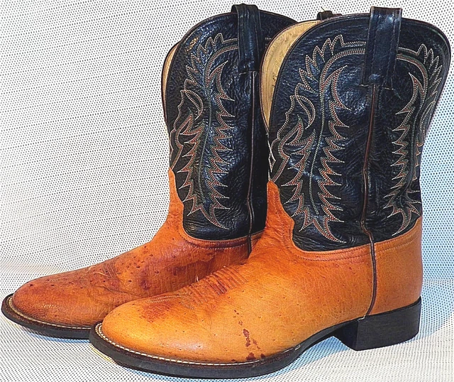 TONY LAMA ALMOND Rust Smooth Ostrich Roper Rubber Sole Cowboy Boots 11 ...