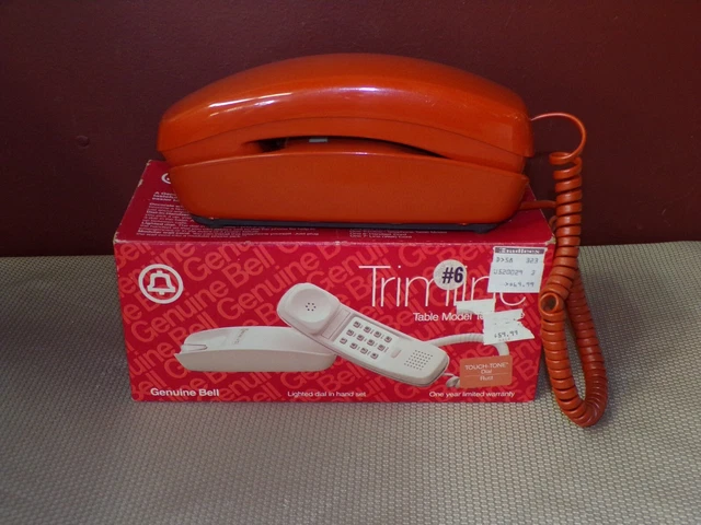 1982 GENUINE BELL Trimline Touch Tone Telephone - Rust / Orange W/ Box ...