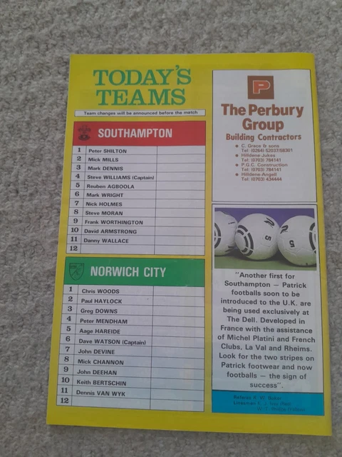 SOUTHAMPTON SAINTS FC Home Programme 3rd March 1984 Against Norwich ...