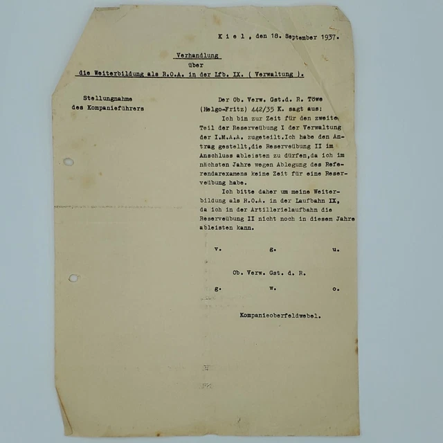 GERMAN KRIEGSMARINE WEHRMACHT WW2 officer artillery transfer letter ...