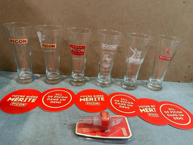 LOT DE 6 verres picon 25cl + 6 sous bock et 1 doseur EUR 50,00 - PicClick FR