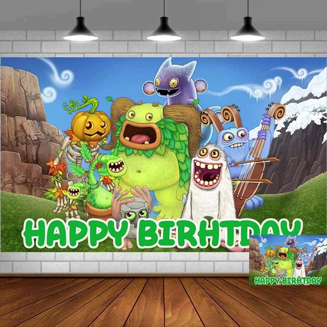 MY SINGING MONSTERS Happy Birthday Backdrop Banner Vinyl Party Supplies ...