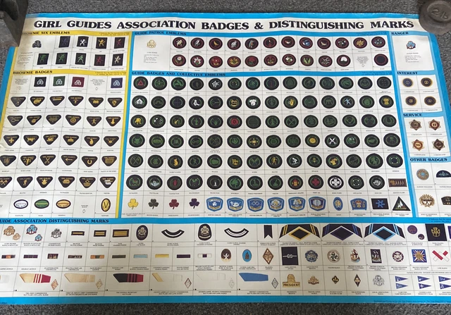 1980S ORIGINAL GIRL GUIDES GIRL SCOUT BADGES MARKS LARGE POSTERS 38x27 ...