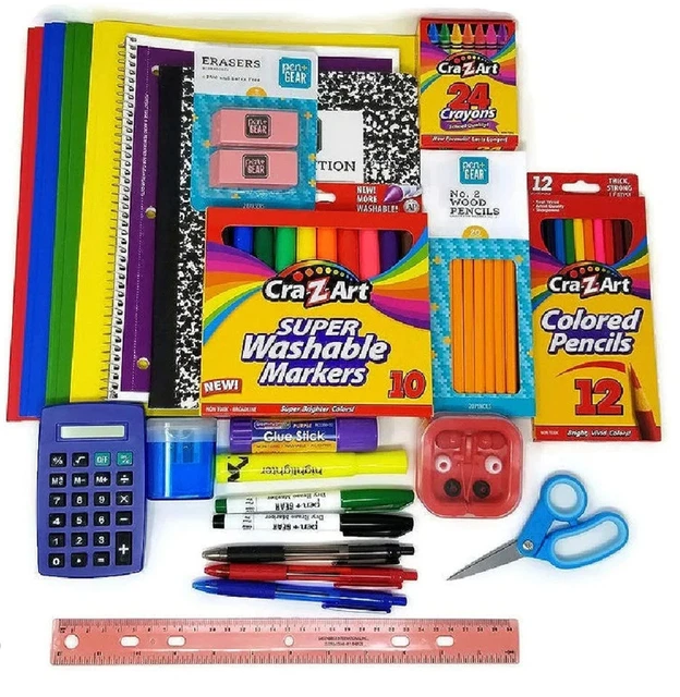 SCHOOL SUPPLIES BUNDLE Notebooks Markers Crayons Glue Crayons Pens ...