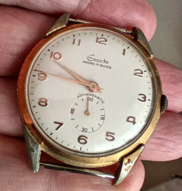 VINTAGE 1950'S / 60's EXACTO Ancre 17 Rubis Watch Men's Wristwatch ...