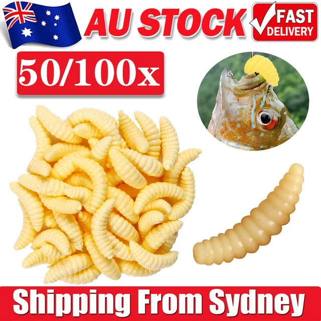 50/100PC SOFT RUBBER Maggot Grub Gent Fishing Bait Maggots Lure Fish ...