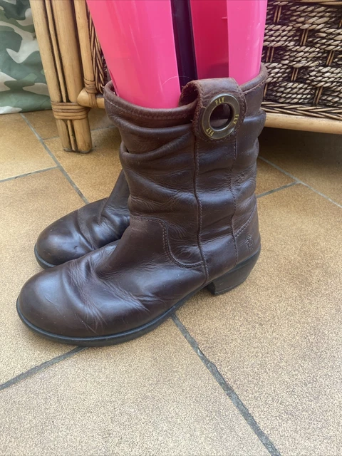 FLY LONDON BOOTSNOTA Sludge Slouch Brown Leather Women's Boots - Uk 6 ...