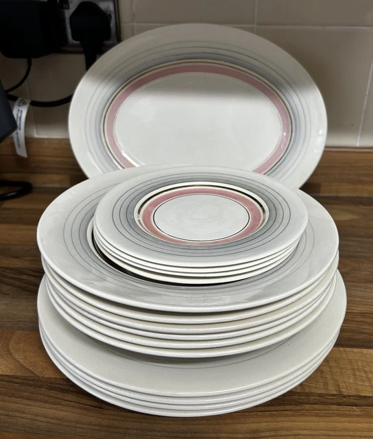 VINTAGE CLARICE CLIFF 15 Piece Part Dinner Set Pink Grey & Gold Vgc £17 ...