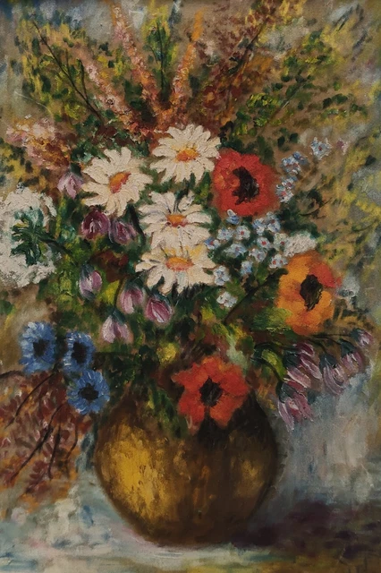 GEMÄLDE SIGNIERT DATIERT Stillleben Mohn Kamille H. Kohn 1986 EUR 395 ...