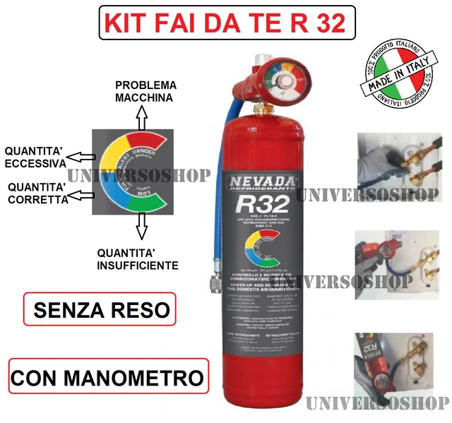 GAS R32 REFRIGERANTE Ricarica Per Climatizzatori Kit Fai Da Te Con ...