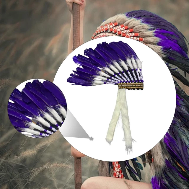 INDIAN NATIVE CHIEF Headdress Adults Halloween Artificial Feather ...