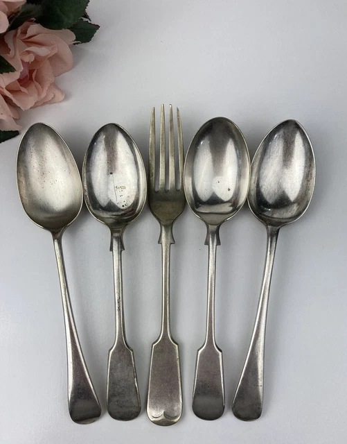 ANTIQUE SILVER PLATE Spoons, Fork - Fiddle Back, Hallmarked Cutlery $20 ...