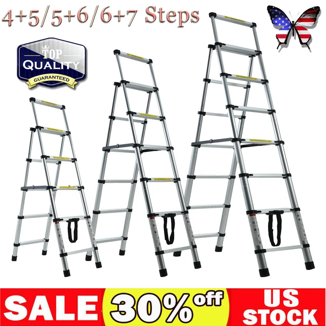 TELESCOPIC EXTENSION ALUMINUM Step Ladder Folding Multi Purpose New 4-7 ...