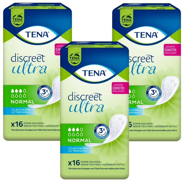TENA DISCREET ULTRA Panty Liners 3x16 Piece Incontinence Normal 3 Fold ...