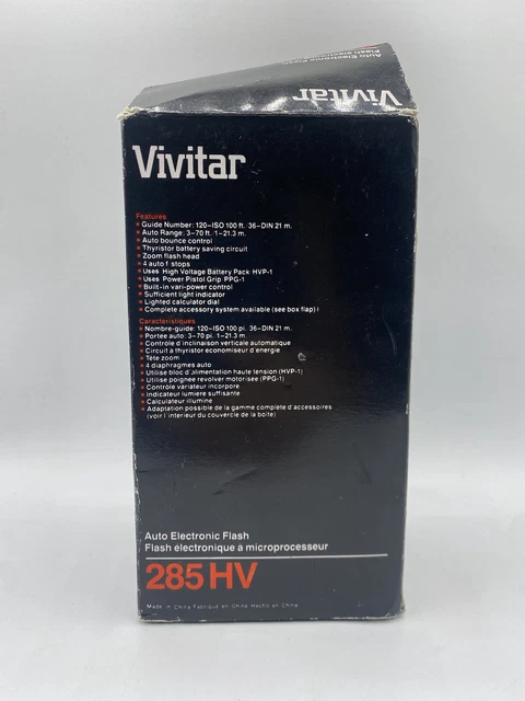 VIVITAR 285 HV Auto Electronic Flash Zoom Thyristor Box and Manual ...