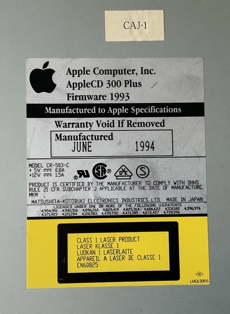 APPLE APPLECD 300 plus + M2918 lecteur CD firmware 1993 CD-ROM Drive Power mac EUR 99,00 ...