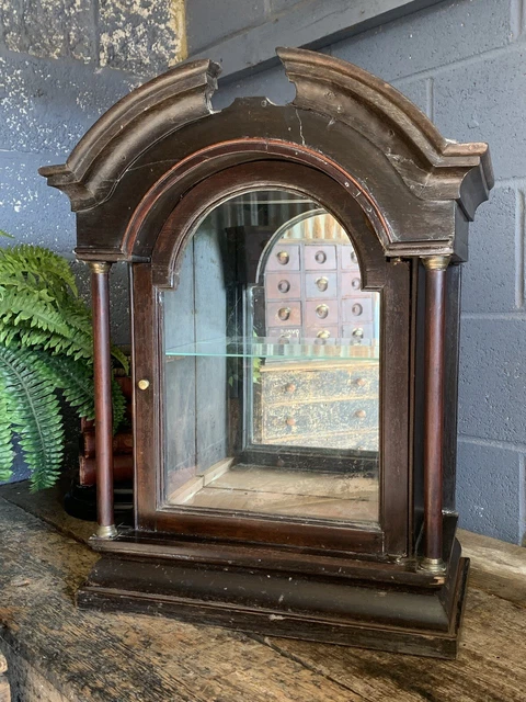 ANTIQUE MAHOGANY CLOCK Case Gothic Display Cabinet Glass 2 Shelves ...