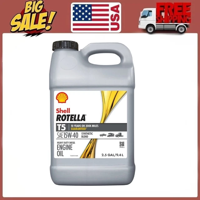 SHELL ROTELLA T5 Synthetic Blend 15W-40 Diesel Engine Oil, 2.5 Gallon ...