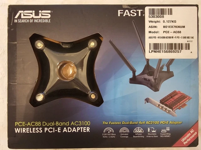 ASUS PCE-AC88 AC3100 Adattatore PCIe Wi-Fi dual-band, 4 antenne esterne ...