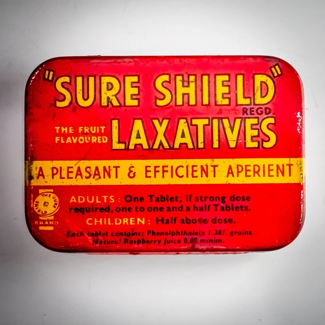 VINTAGE SURE SHIELD Laxatives Tin Fruit Flavoured Aperient Medicine ...
