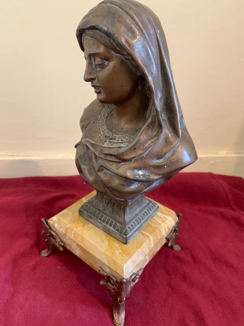 ANCIENNE STATUE BUSTE ST VIERGE DES DOULEUR EN MÉTAL H 26 cm avec SOCLE ...