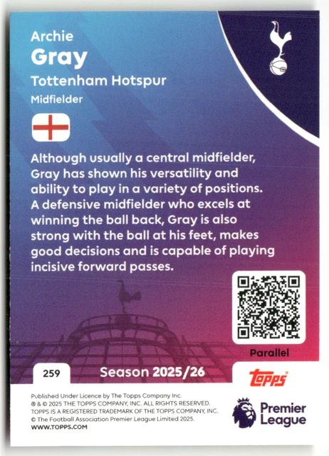 TOPPS PREMIER LEAGUE 2025-26 No. 259 Archie Gray Yellow Parallel EUR 3 ...