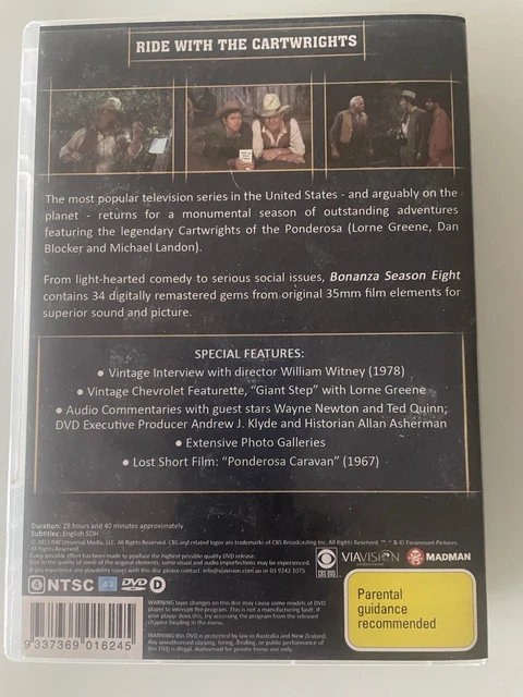 BONANZA THE OFFICIAL Eighth Season 8 DVD set of 9 discs region 4 $99.95 ...