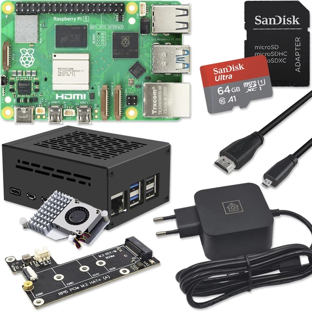 RASPBERRY PI 5 PCIe M.2 NVMe - Kit | 45W Netzteil | Active Cool | 64GB ...