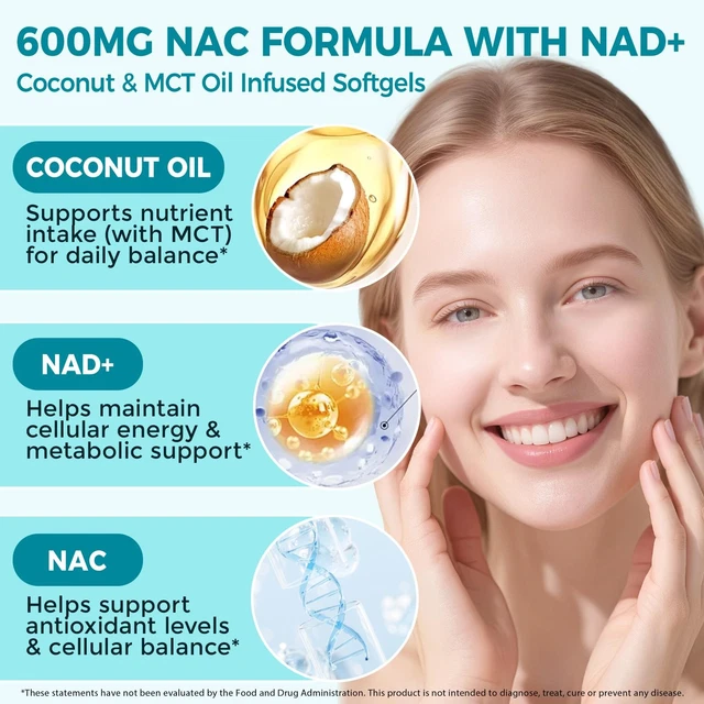 NAC 600MG 300 Softgels NAD+, MCT. Wellness, Metabolic & Balance. Vegan ...