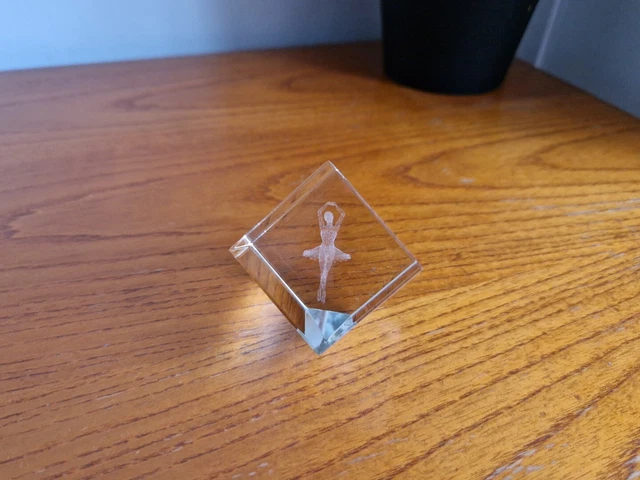 LASER ETCHED GLASS Block Cube PAPERWEIGHT 3D BALLERINA BALLET ORNAMENT ...