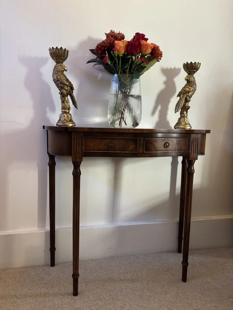 REGENCY CONSOLE TABLE Mahogany Bow Front Hall Table 2 Drawer Turned Leg ...