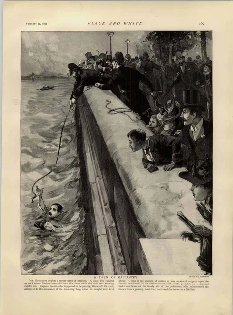 1892 CHELSEA EMBANKMENT Gallant Deed Of Captain Lovett Rescues Boy EUR ...