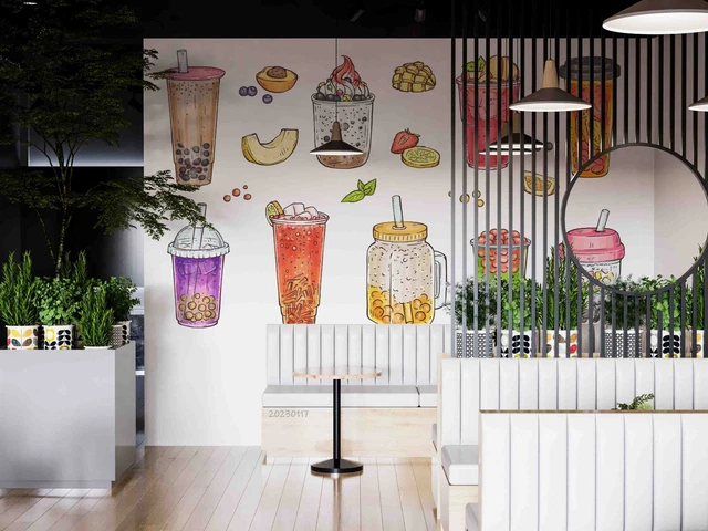 3D BUBBLE MILK Tea Shop Wall Murals Wallpaper Murals Wall Sticker Wall ...
