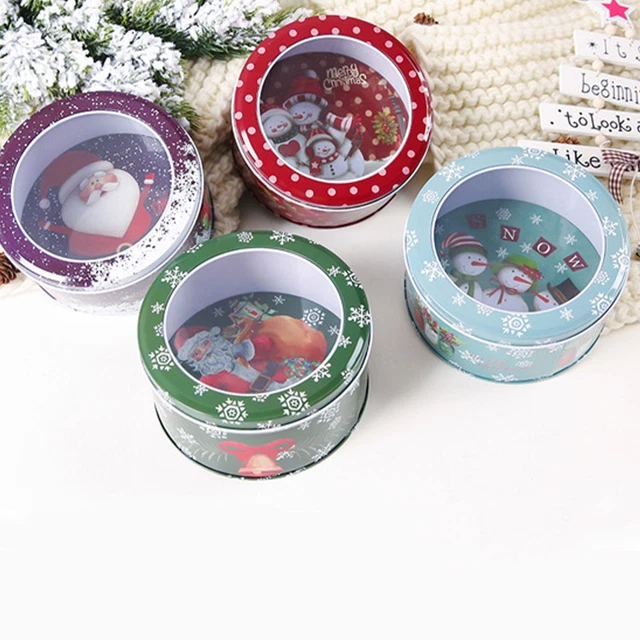 XMAS CANDY CAN Round Cookie Tins Decoration Containers Baby Table ...
