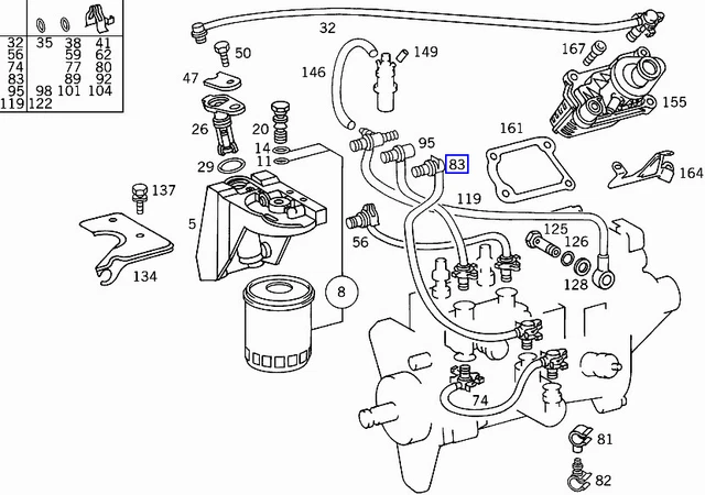 MERCEDES OM605 MOTEUR Filtre Carburant Diesel Tuyau Ligne A6050701032 ...